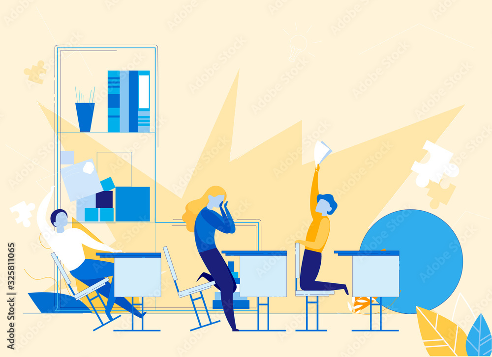 Hyperactive Children at School or Kindergarten Flat Cartoon Vector ...