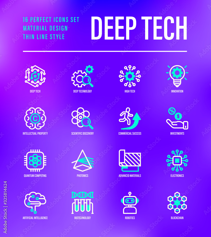 Deep tech thin line icons set. Symbols of ai, innovation, intellectual ...