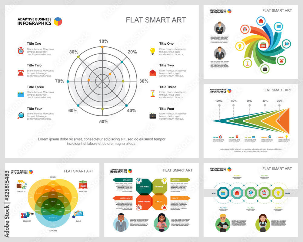 Colorful consulting or planning concept infographic charts set ...