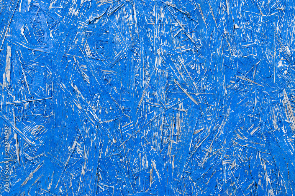 Blue abstract background with wooden texture. Painted OSB panel ...