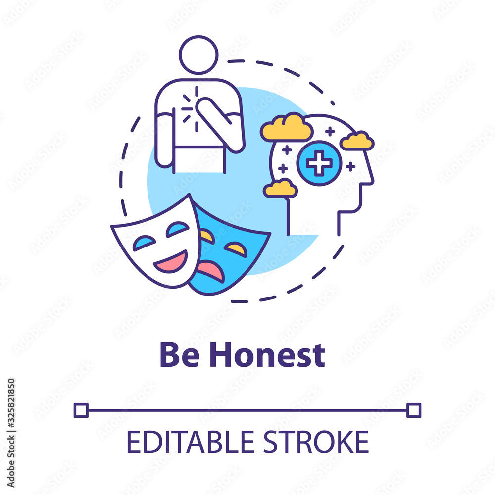 Be honest concept icon. Friendship relationships tip. Truth telling ...