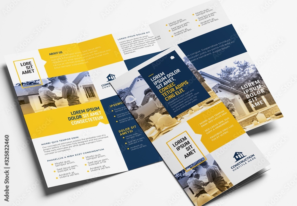 Construction Trifold Brochure Layout Stock Template | Adobe Stock