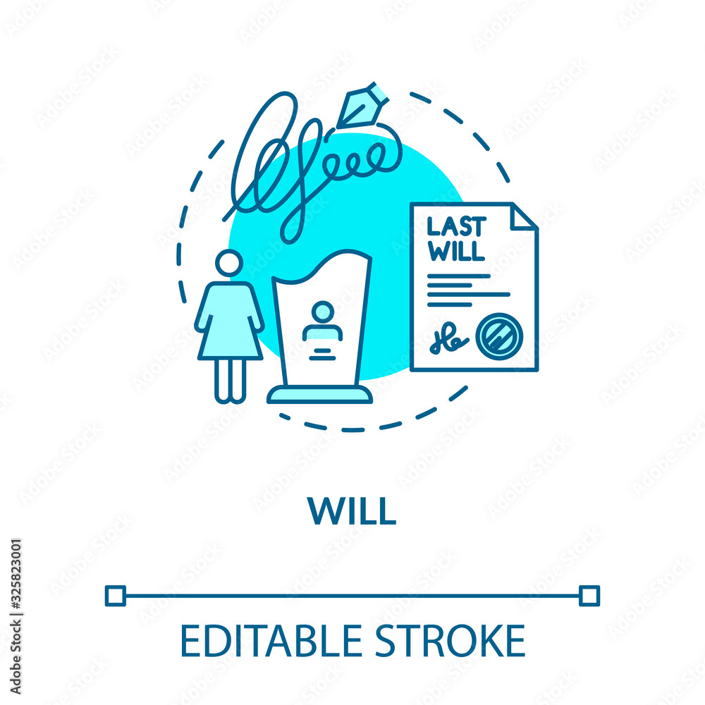 Will turquoise concept icon. Wealth inheritance. Testament of deceased ...