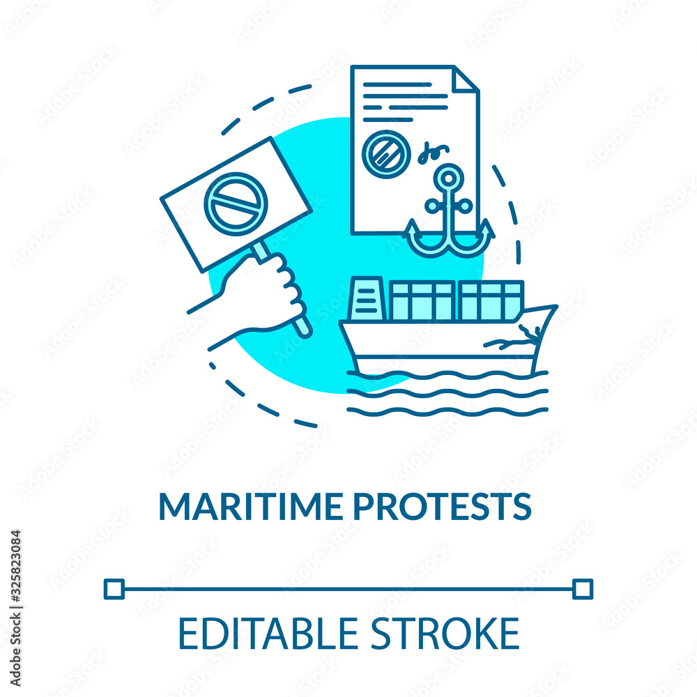 Maritime protest turquoise concept icon. Boat problem in port. Cargo ...