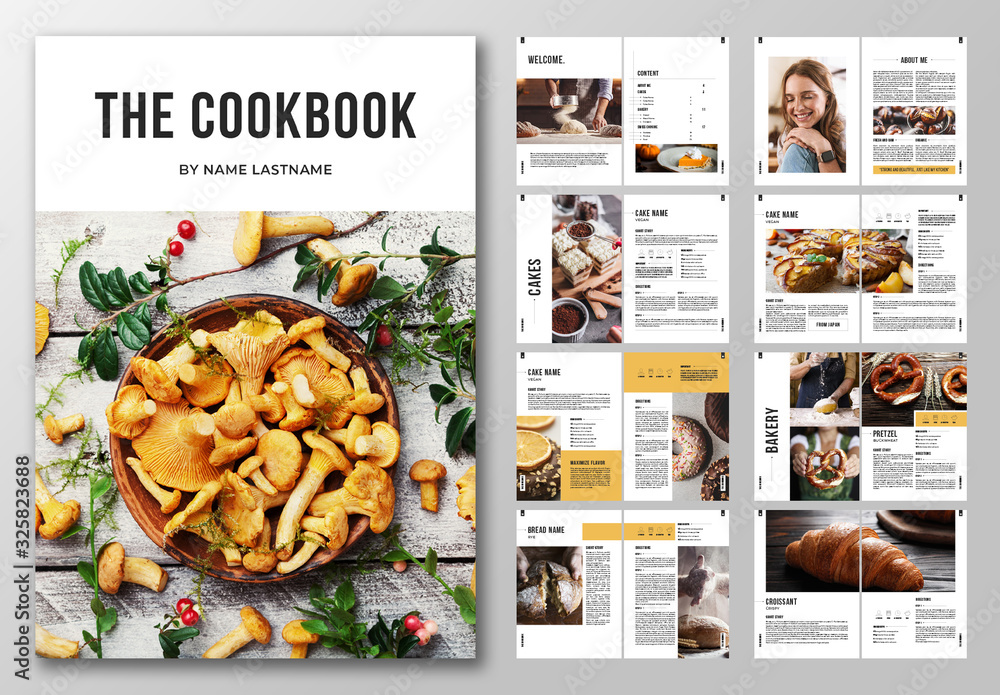 Cookbook Layout with Orange Accents Stock Template | Adobe Stock