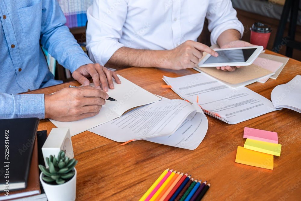 Tutor books with friends education, Group students studying and ...