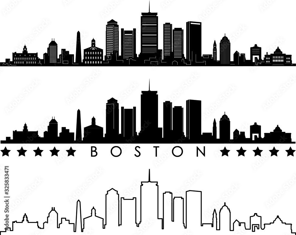 Boston City Skyline Outline Silhouette Vector Stock Vector | Adobe Stock