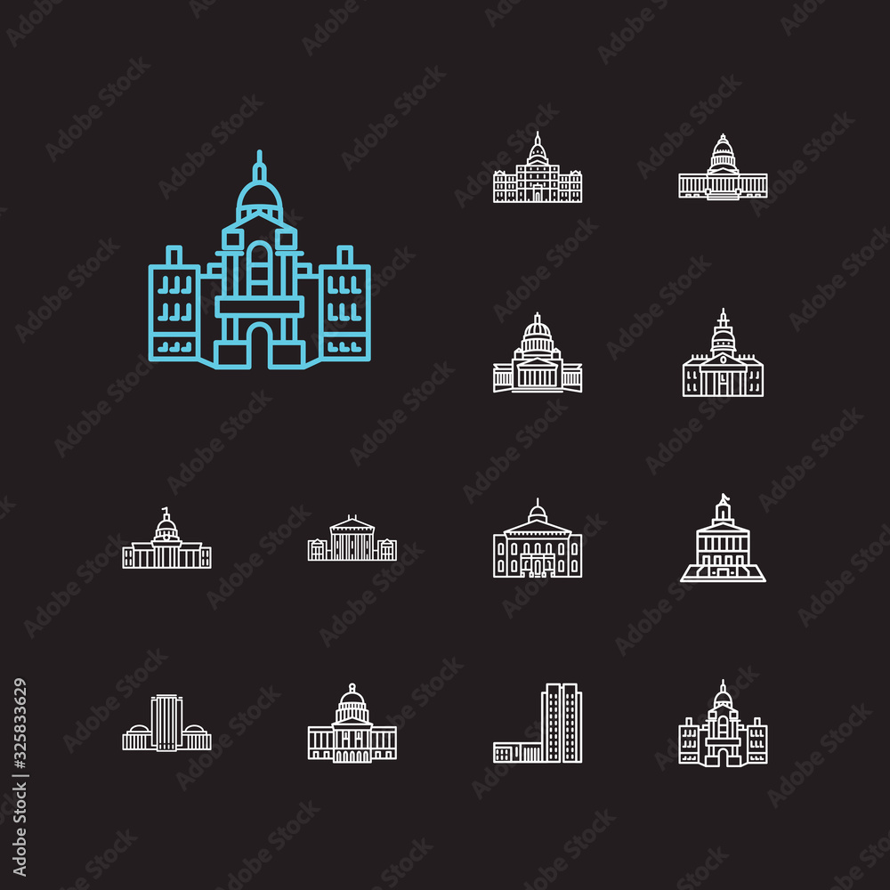 America icons set. Alabama state capitol and america icons with ...