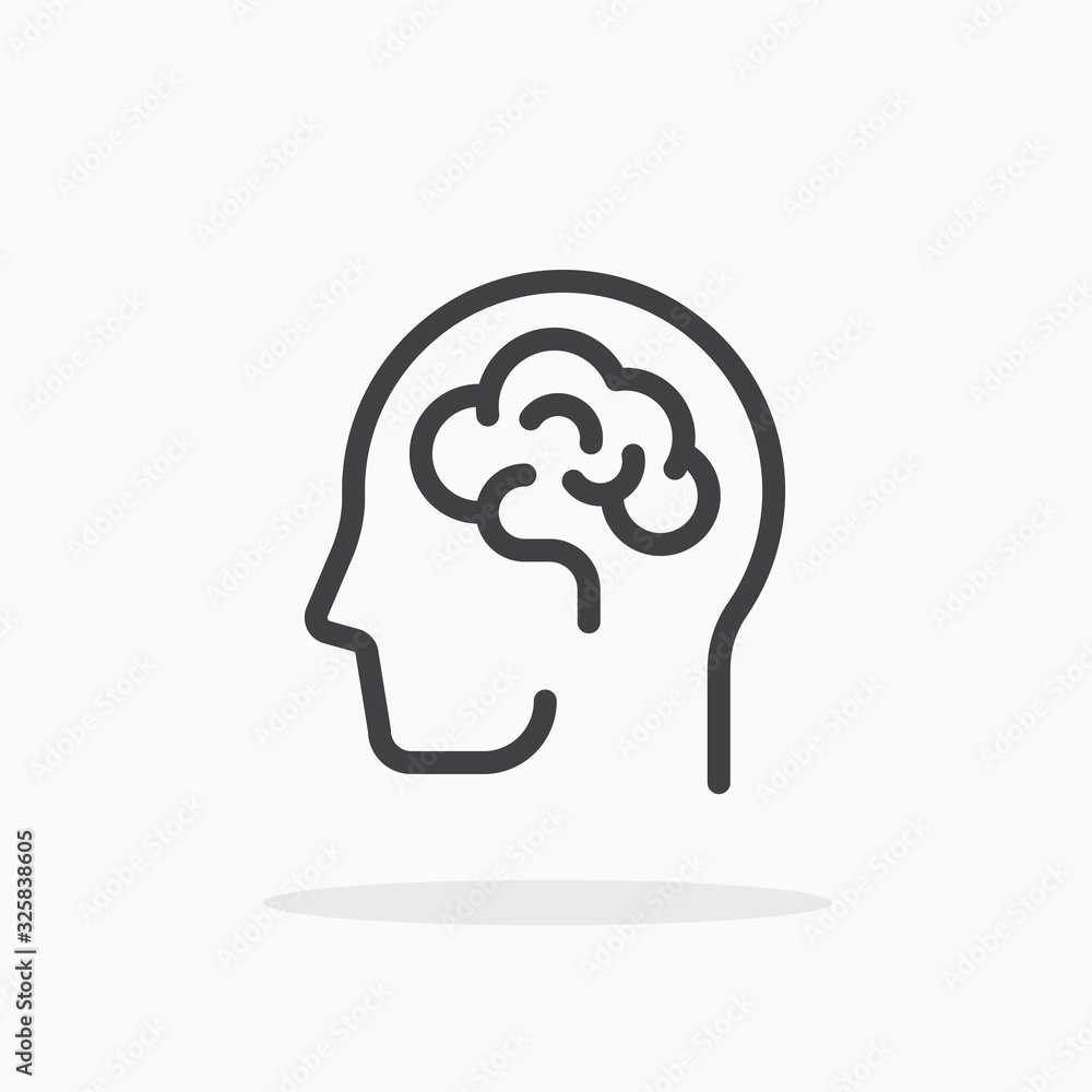 Human brain icon in line style. Editable stroke. Stock Vector | Adobe Stock