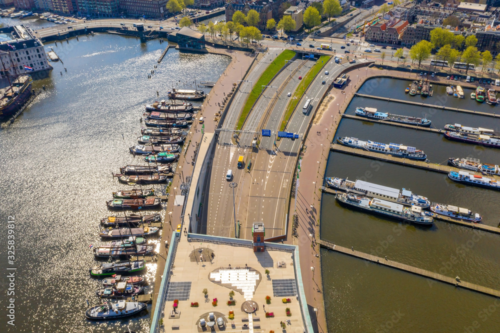 Aerial view of the Nemo Science Museum. The building is in the form of ...