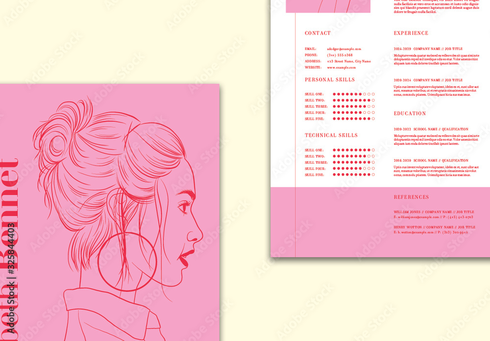 Pink Resume Layout Stock Template | Adobe Stock