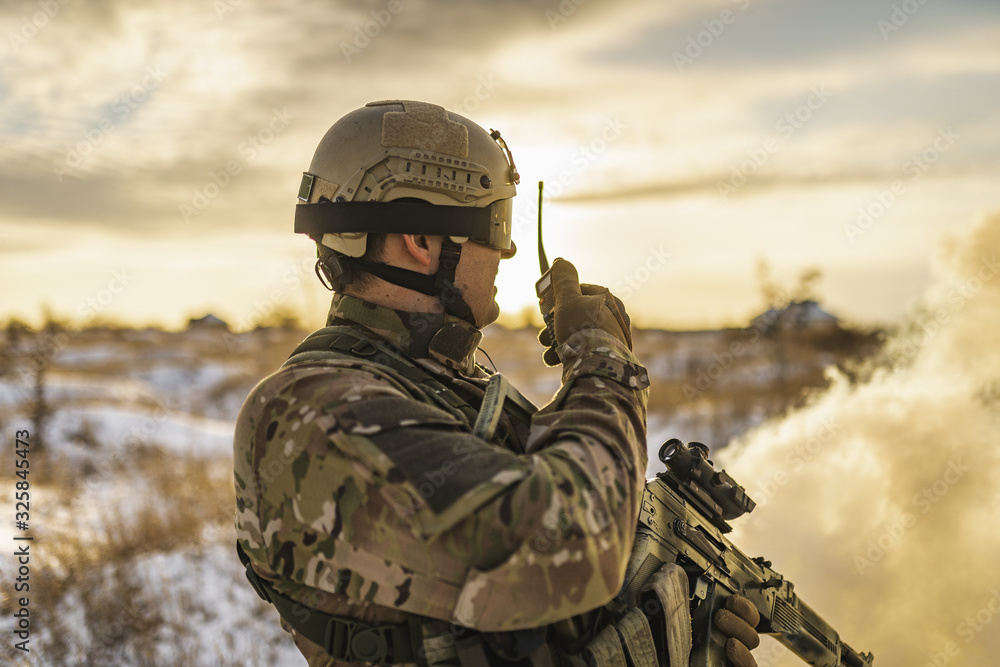 Ukraine war soldier army Man in multicam camouflage speaks on the ...