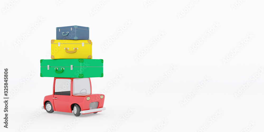 Car with luggage ready for vacation. Travel Concept 3D Render 3D ...