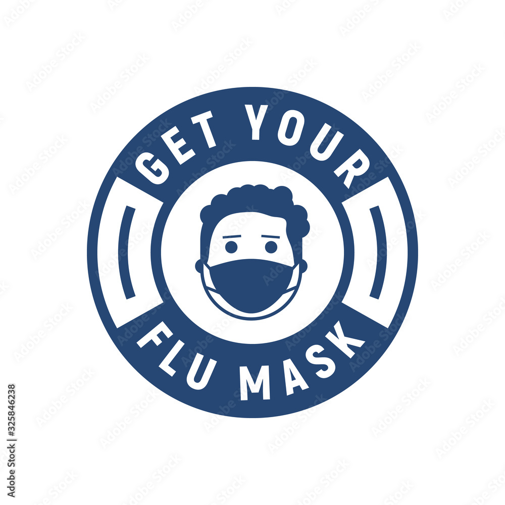 Flu, Medical or Health mask label. Get your flu mask sign. Modern ...