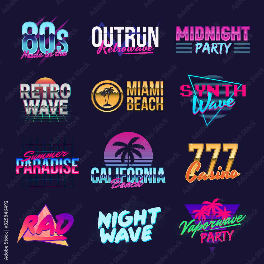 Outrun retro logo designs. Neon retro logos. Vaporwave, Retrowave ...