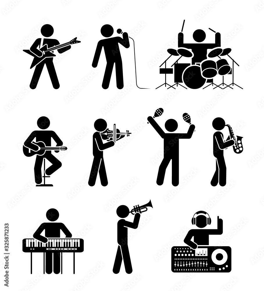 Pictogram icon set of different types of musicians. Different types of ...