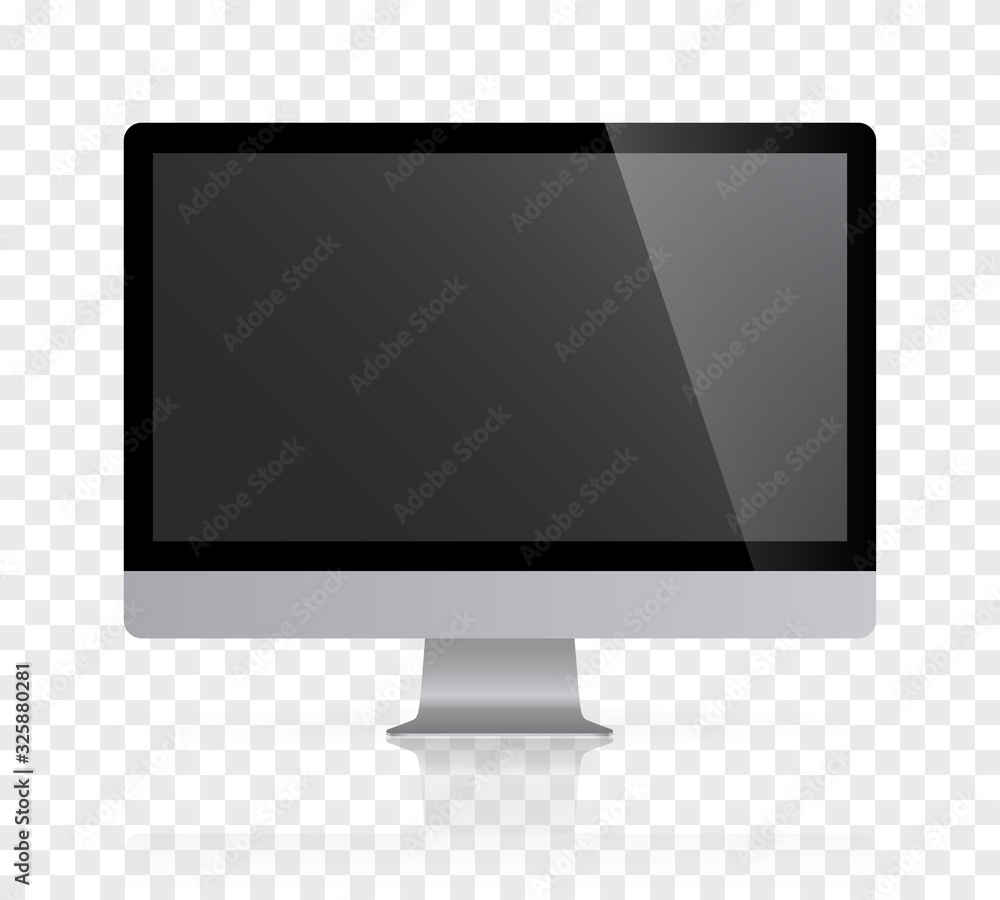 Realistic desktop computer monitor reflect with grey screen and ...