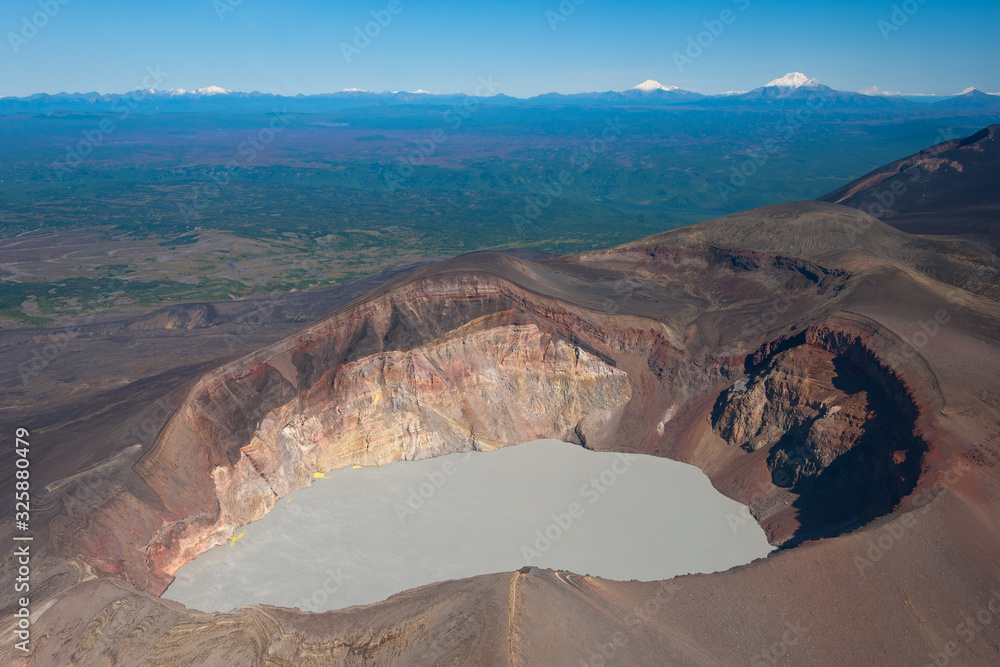 Acid lake in the crater of an extinct volcano, Kamchatka. Stock Photo ...