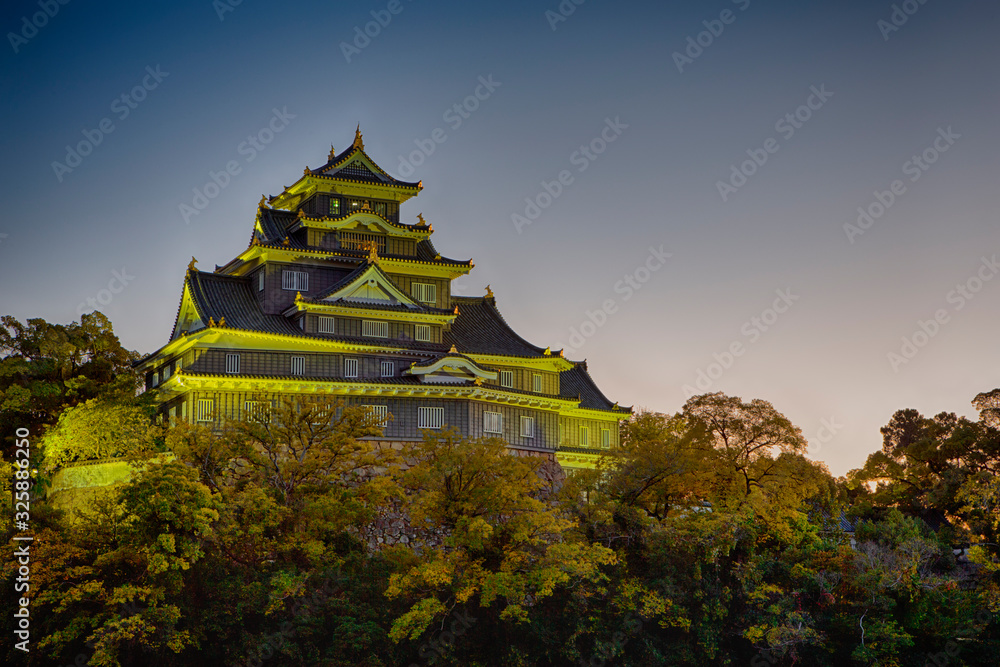 Crow Castle or Ujo Castle in Okayama City on the Asahi River in Japan ...