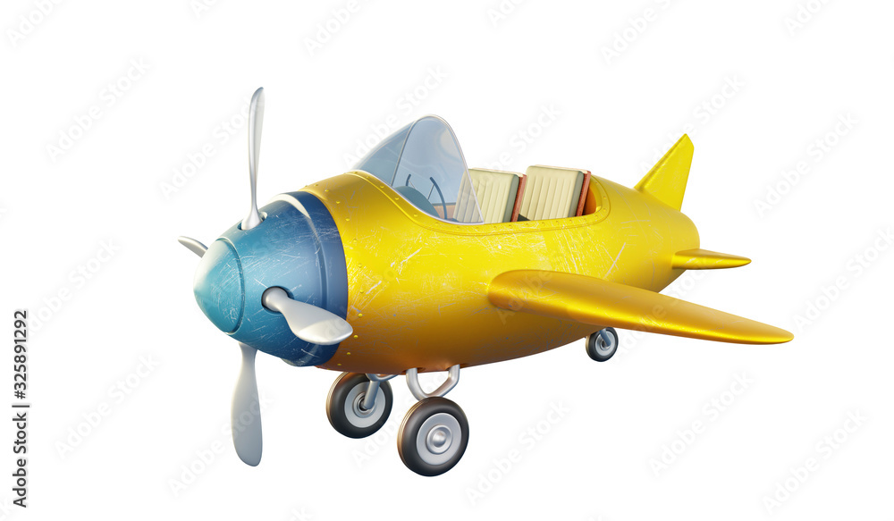 Retro cute yellow and blue airplane Stock Photo | Adobe Stock