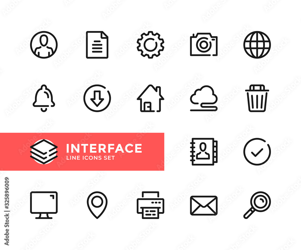 Interface vector line icons. Simple set of outline symbols, graphic ...
