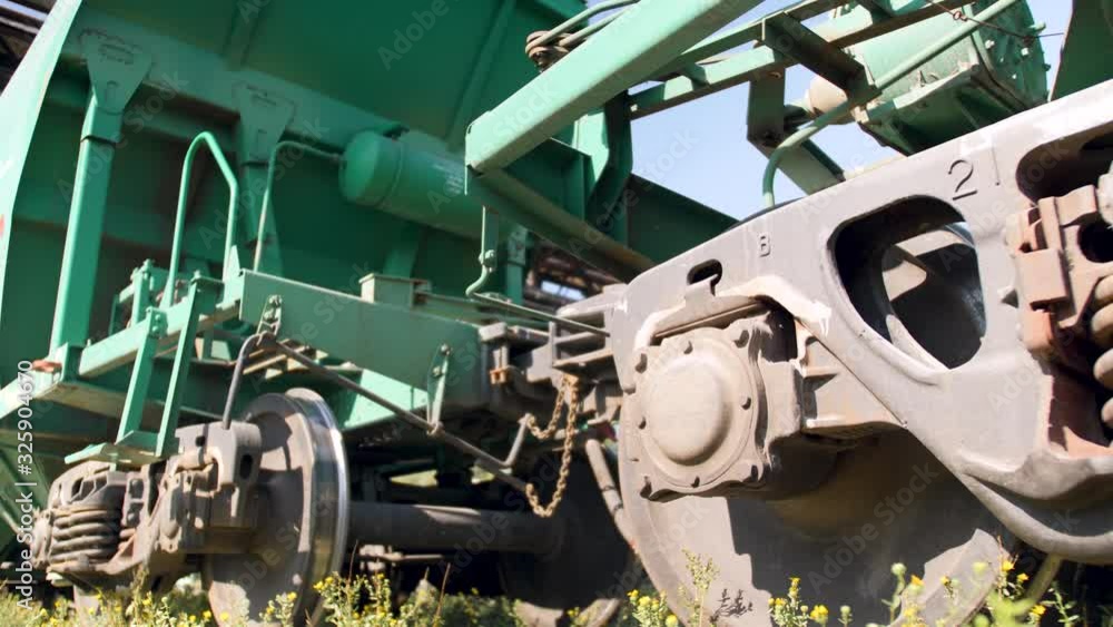 4k dolly video of long cargo train with big train cars. Concept of ...