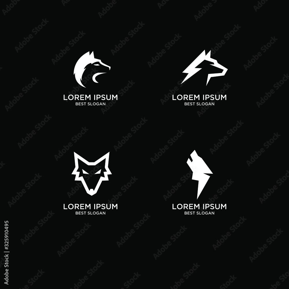 collection of wolf logo icon design with black background Stock Vector ...