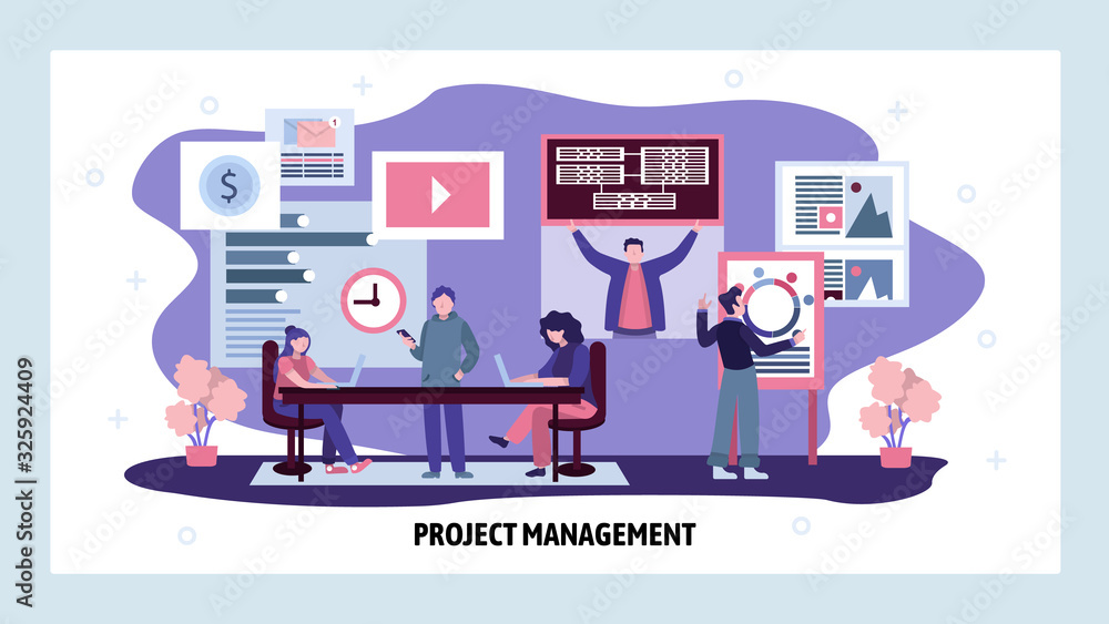 Project management and business analytics. Team meeting in office ...