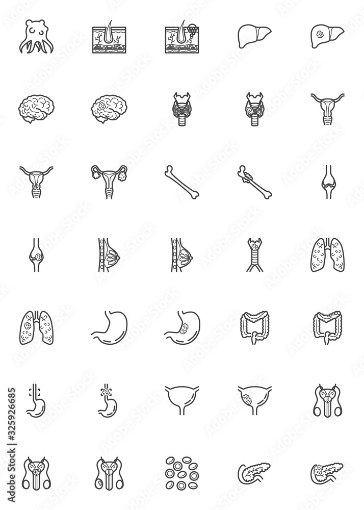 Cancer types line icons set. linear style symbols collection, Malignant ...