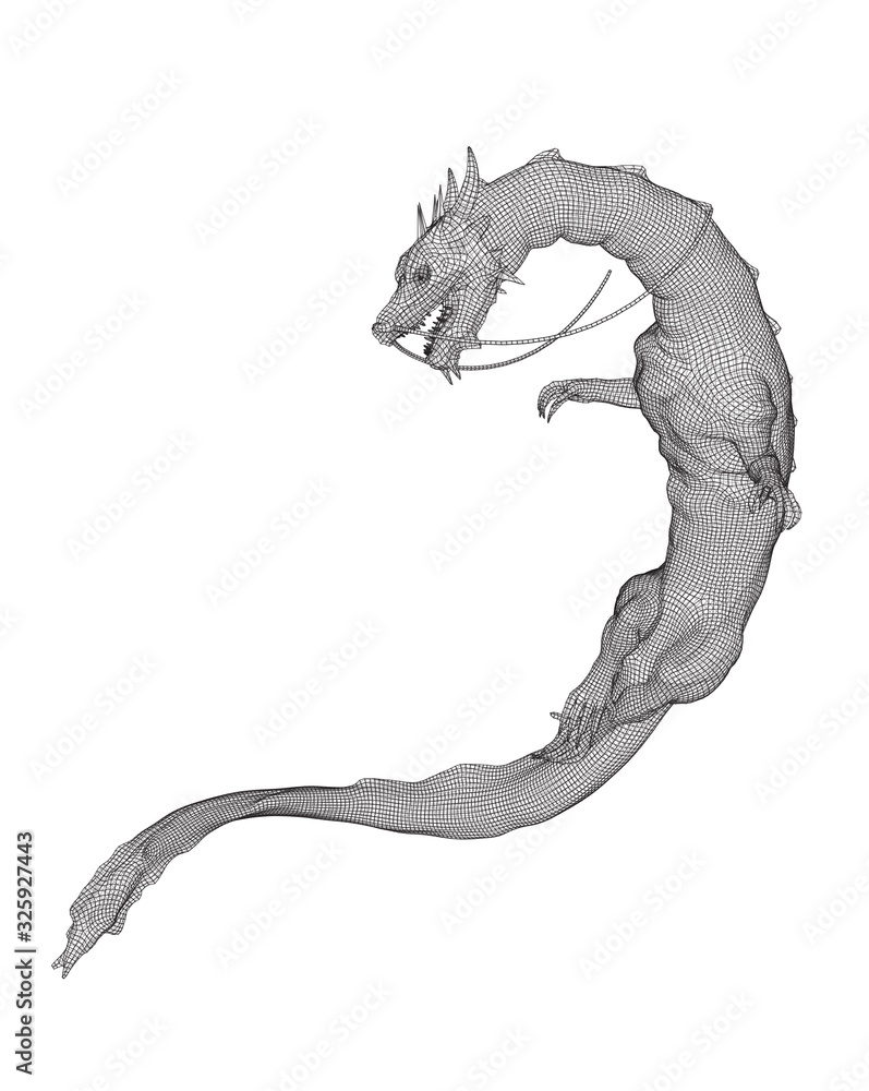 vector long dragon snake isolated on white background in 3d polygon ...