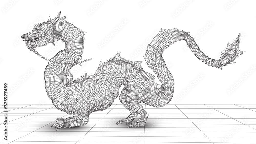 vector long dragon snake isolated on white background in 3d polygon ...