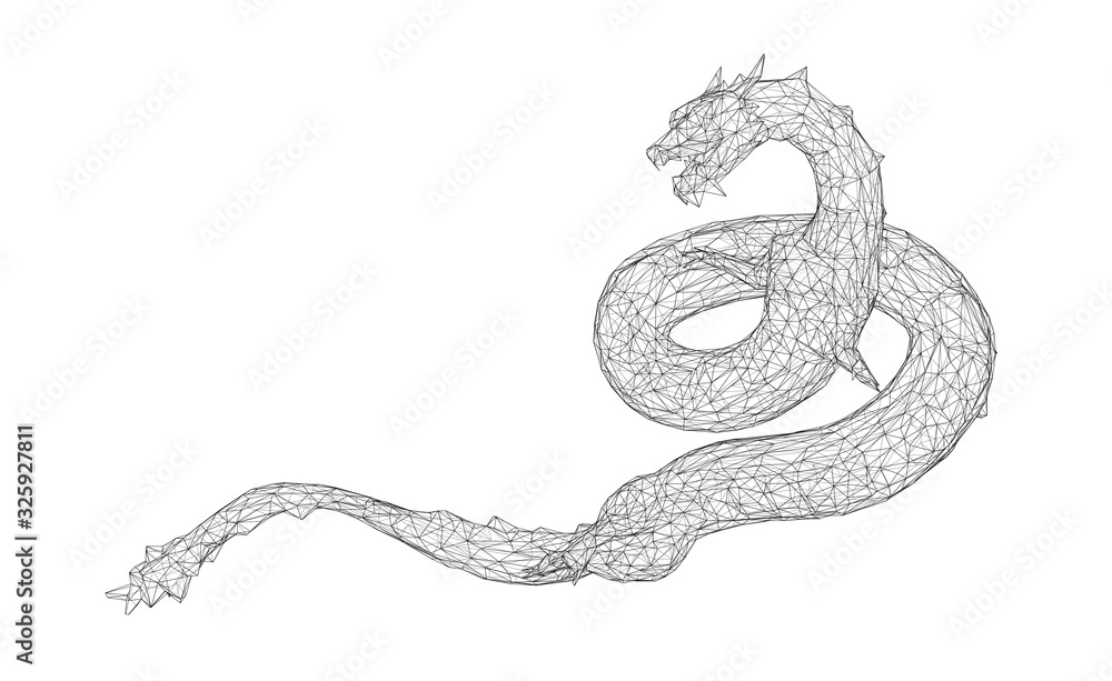 vector long dragon snake isolated on white background in 3d polygon ...