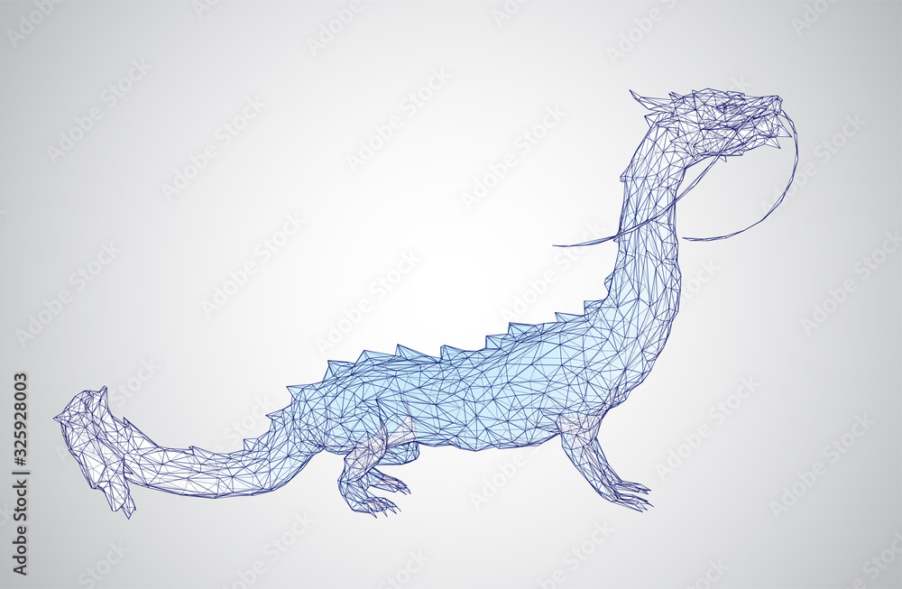 vector long dragon snake isolated on white background in 3d polygon ...