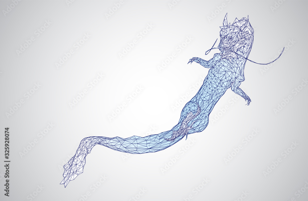 vector long dragon snake isolated on white background in 3d polygon ...