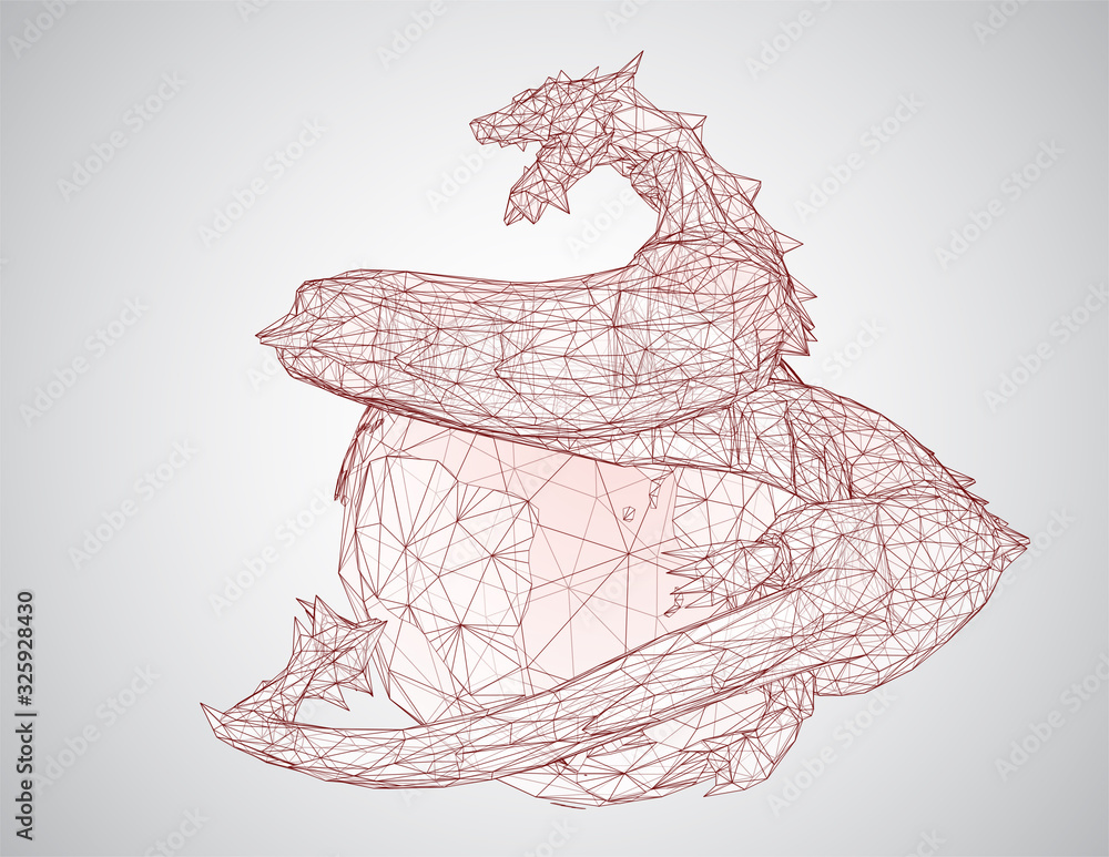 vector long dragon snake isolated on white background in 3d polygon ...