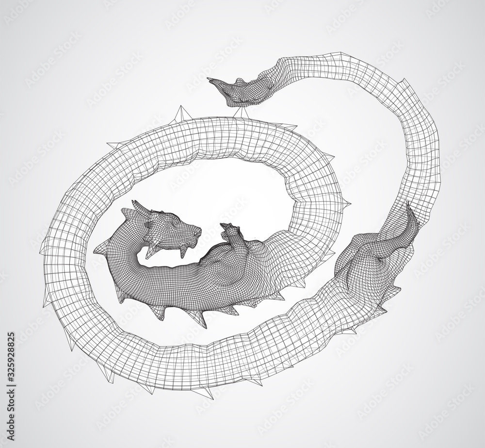 vector long dragon snake isolated on white background in 3d polygon ...