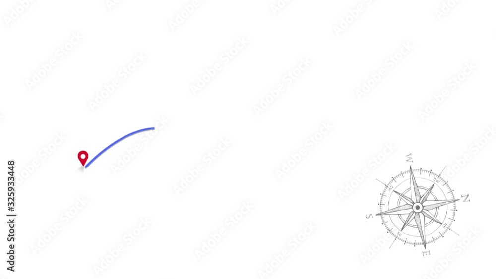 Animated route map with a compass rotating at the lower right corner ...