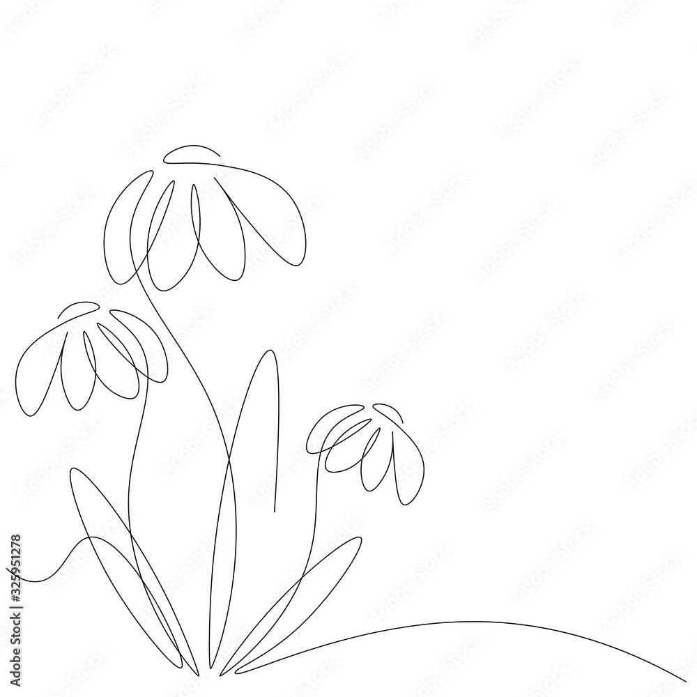 Flowers continuous line drawing contour, vector illustration Stock ...