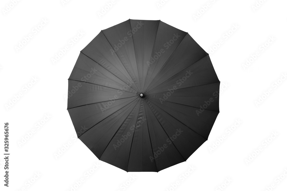 Top view of opened black umbrella isolated on white background. Classic ...