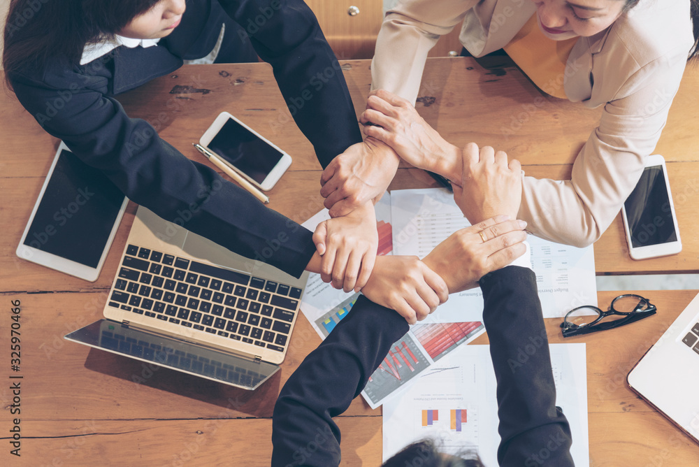 Teamwork Together Concept. Group of diversity people high five on air ...
