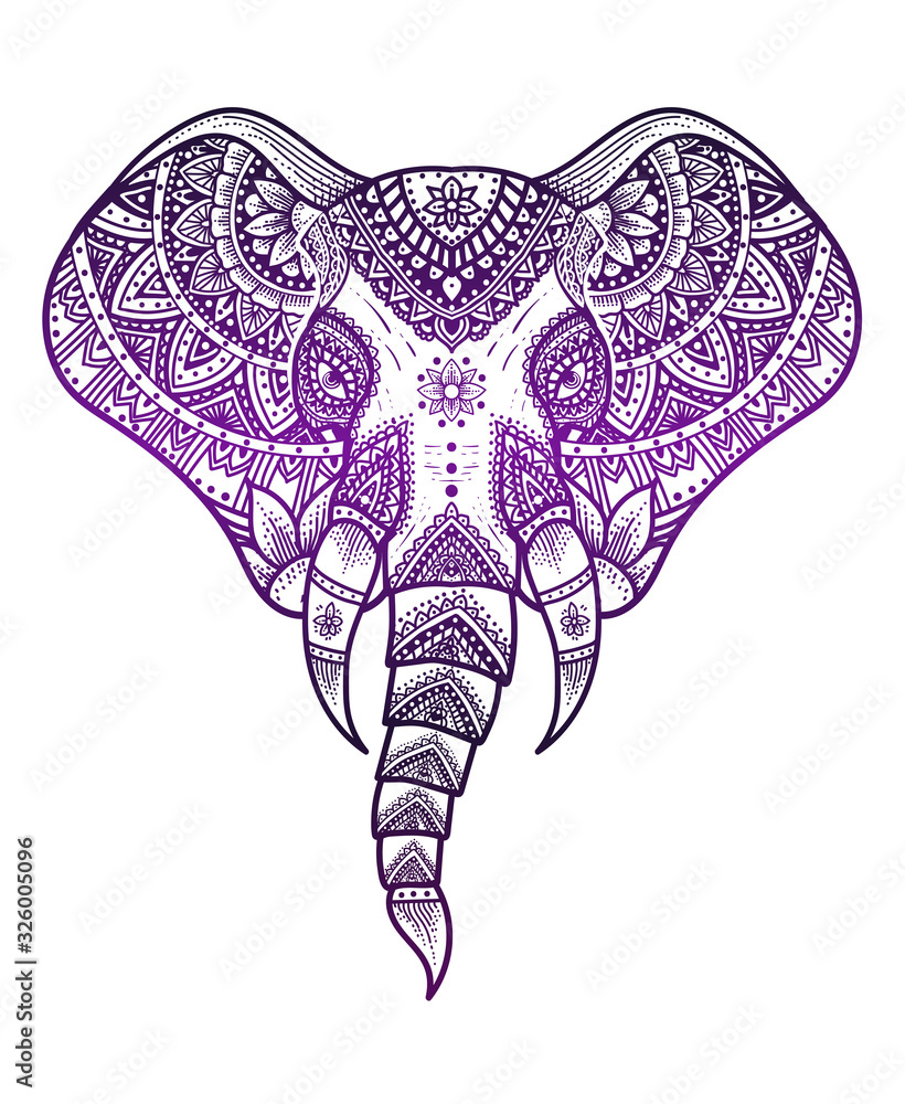 Elephant head with mandala pattern style,gradient color on white ...