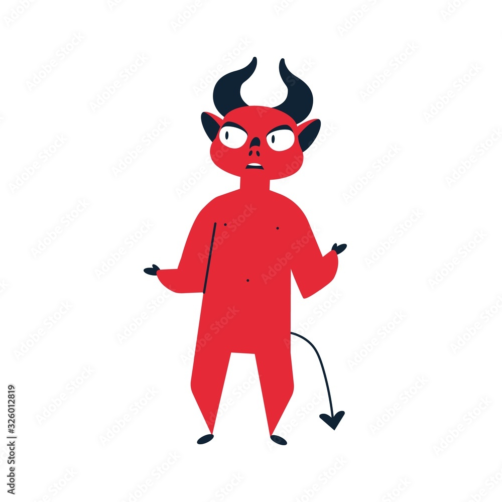 Cute cartoon red devil with surprised face expression vector flat ...
