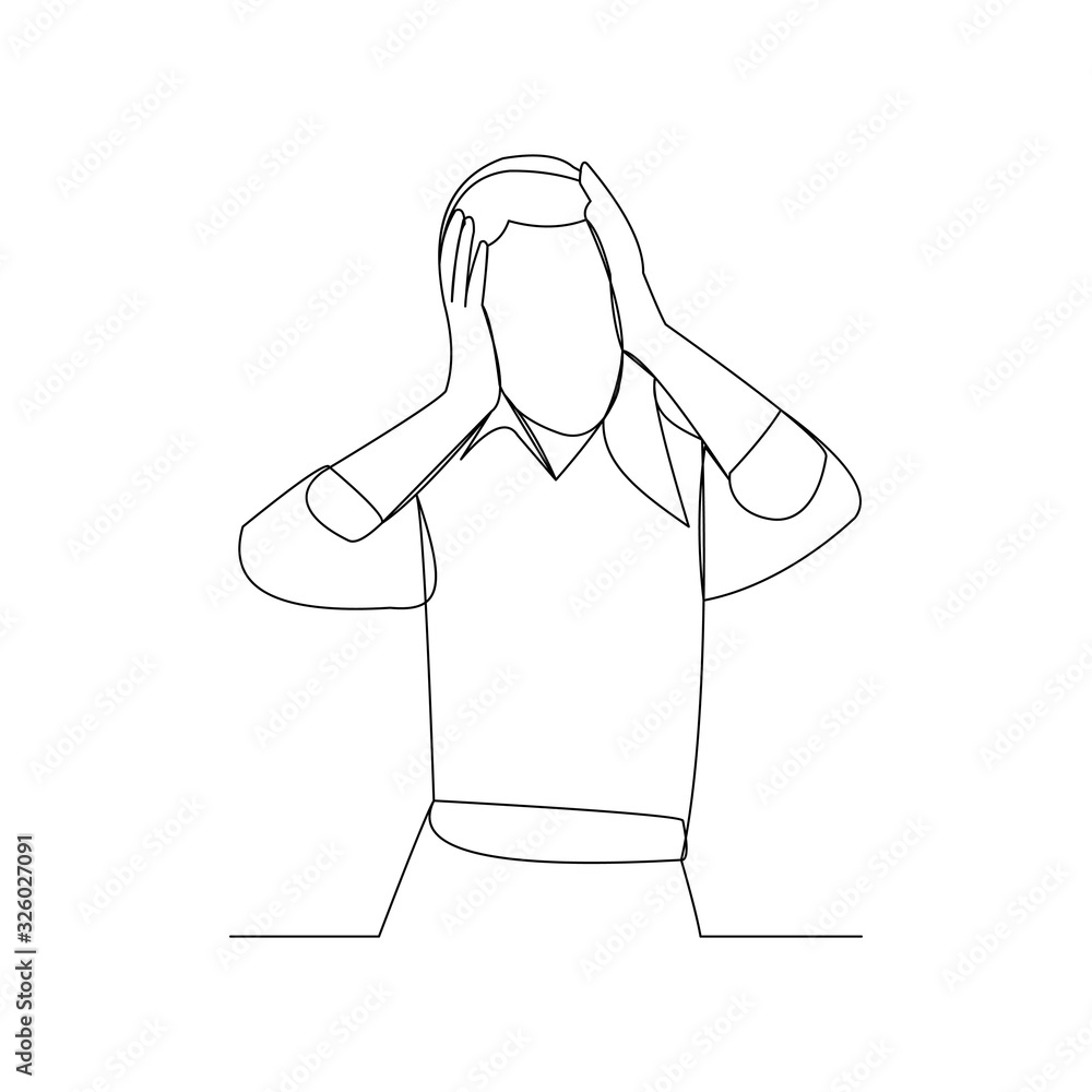 Continuous line drawing of business woman in depression, stressed, and ...