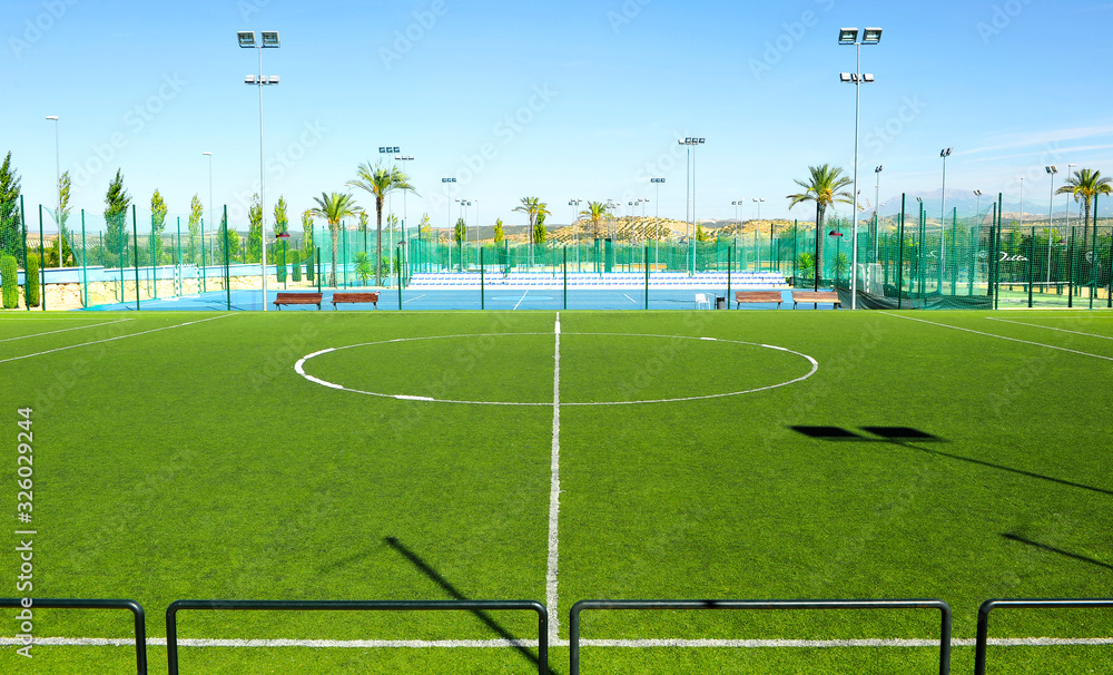 artificial grass soccer field in an outdoor sports complex Stock Photo ...