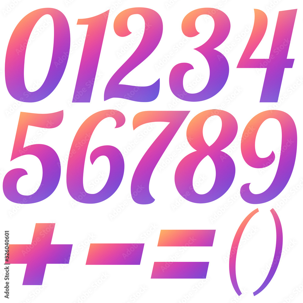 Set gradient numbers in social media colors. Isolated symbols on white ...