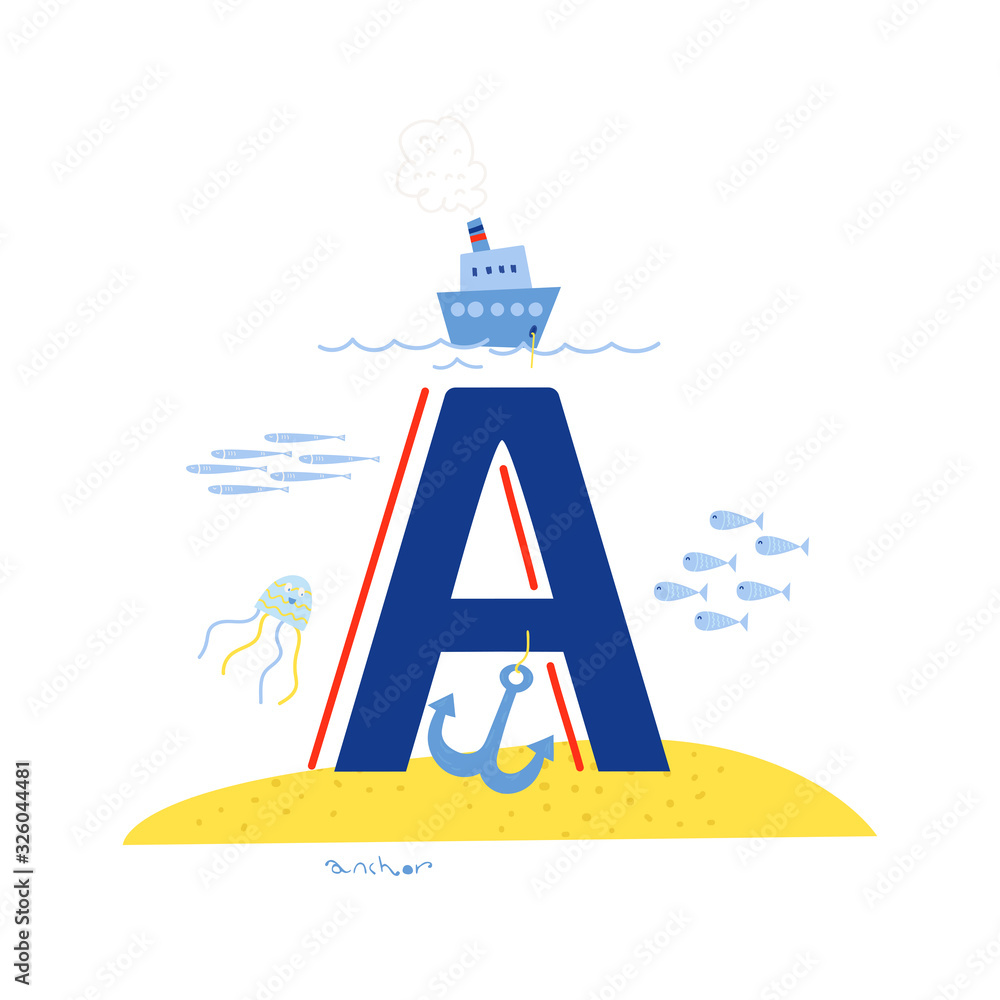 Funny Marine Alphabet For Kids Education Vector Handwritten Typeface funny-marine-alphabet-for-kids-education-vector-handwritten-typeface