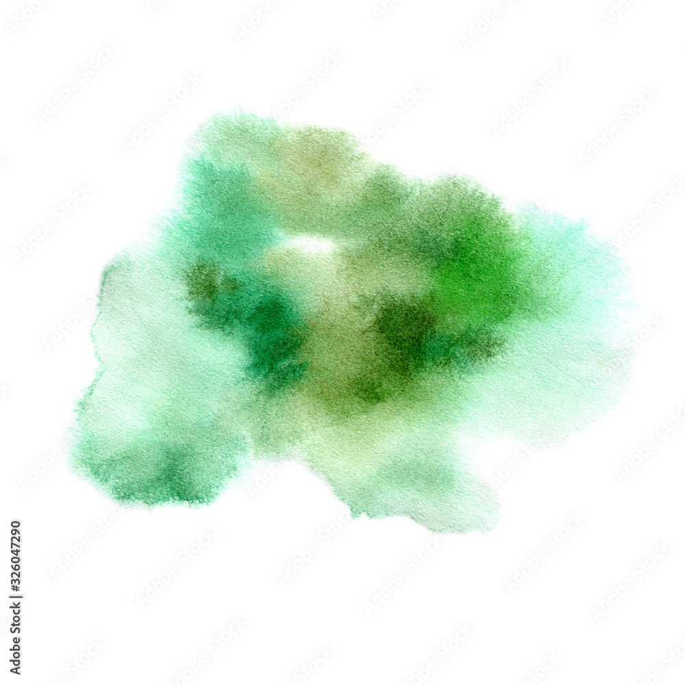 Green watery illustration.Abstract watercolor hand drawn image.Wet ...