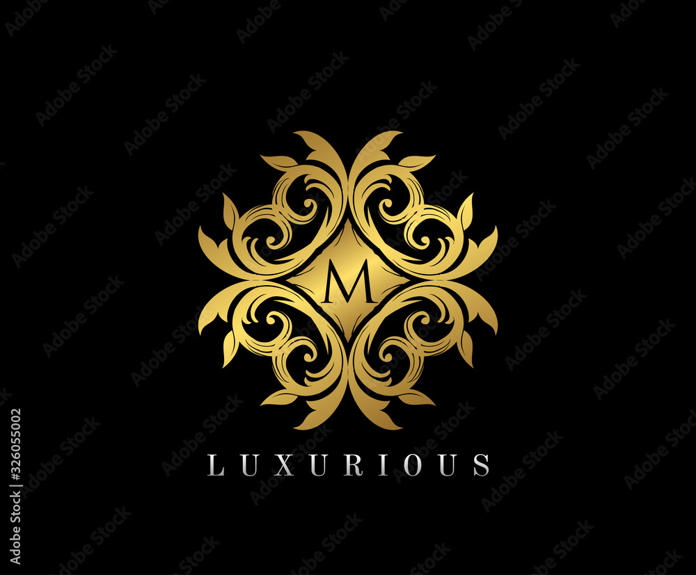 Golden elegant monogram with letter M. Template design for monogram ...