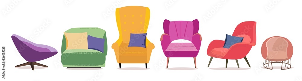 Set different chairs. Flat cartoon style vector illustration. Furniture ...