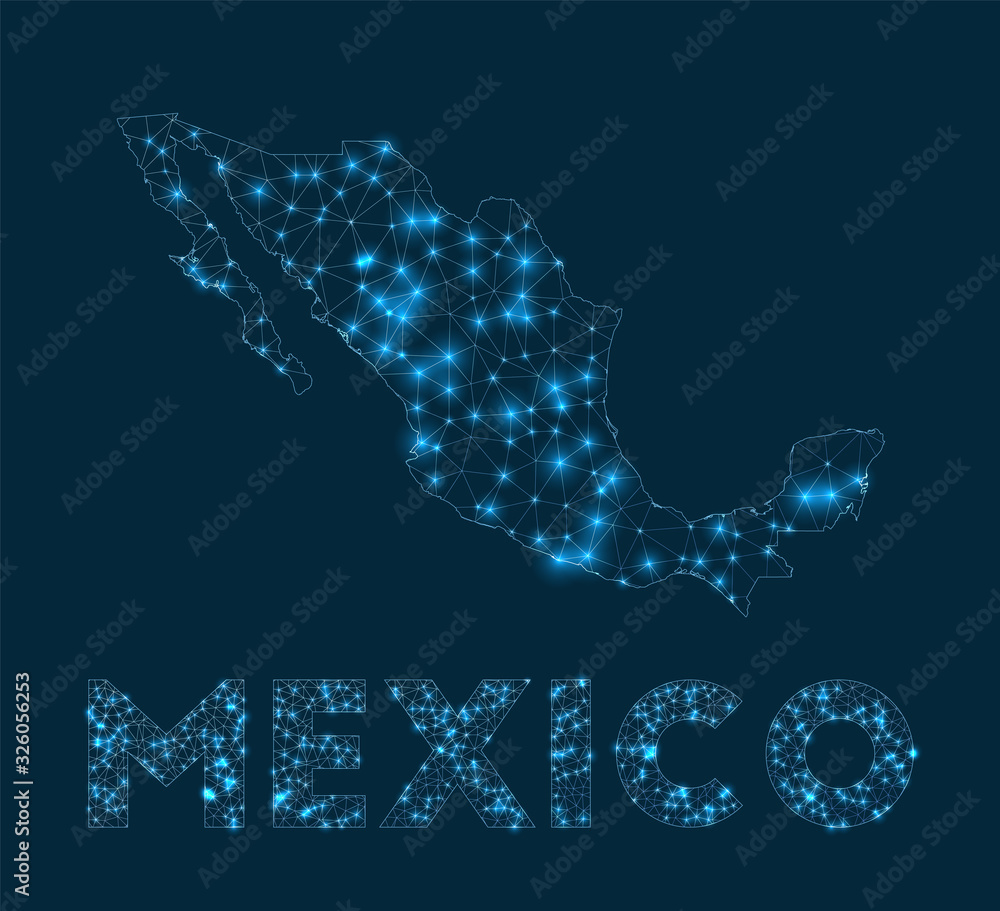 Mexico network map. Abstract geometric map of the country. Internet ...